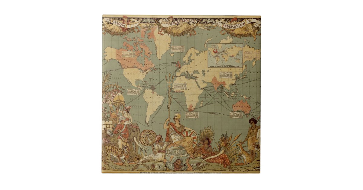 World Map Antique 1886 Illustrated Tile | Zazzle