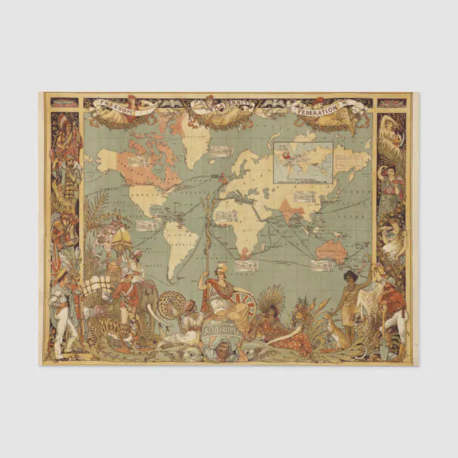 World Map Antique 1886 Illustrated Tissue Paper | Zazzle