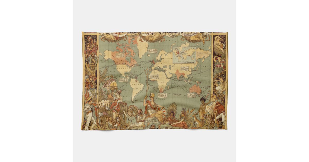World Map Antique 1886 Illustrated Towel | Zazzle