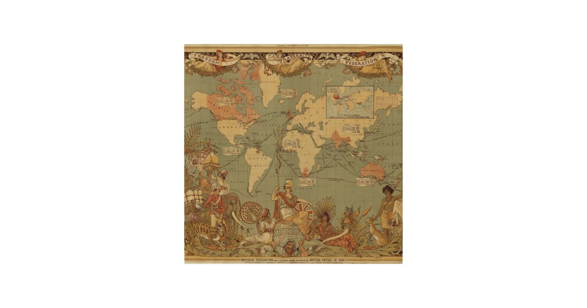 World Map Antique 1886 Illustrated Wood Wall Art | Zazzle