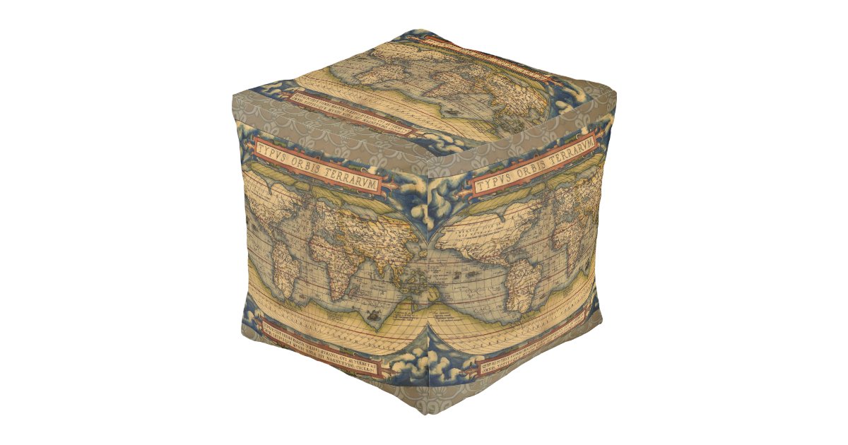 World Map Antique Ortelius Europe Travel Pouf | Zazzle