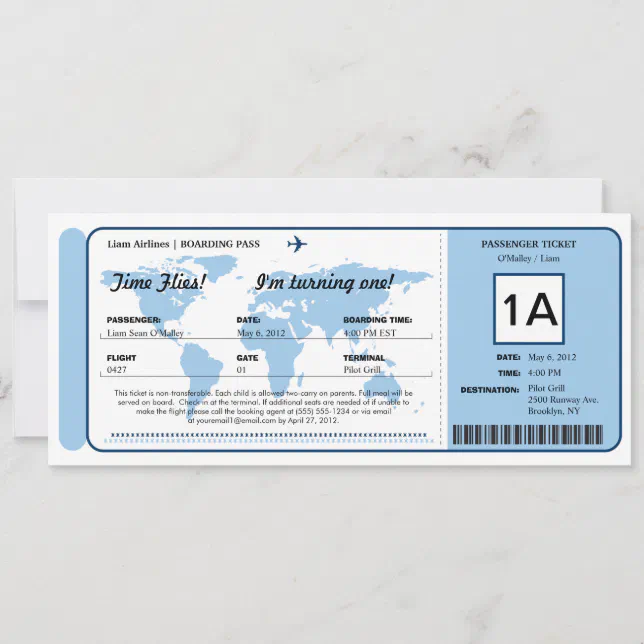 World Map Birthday Boarding Pass Ticket Invitation | Zazzle