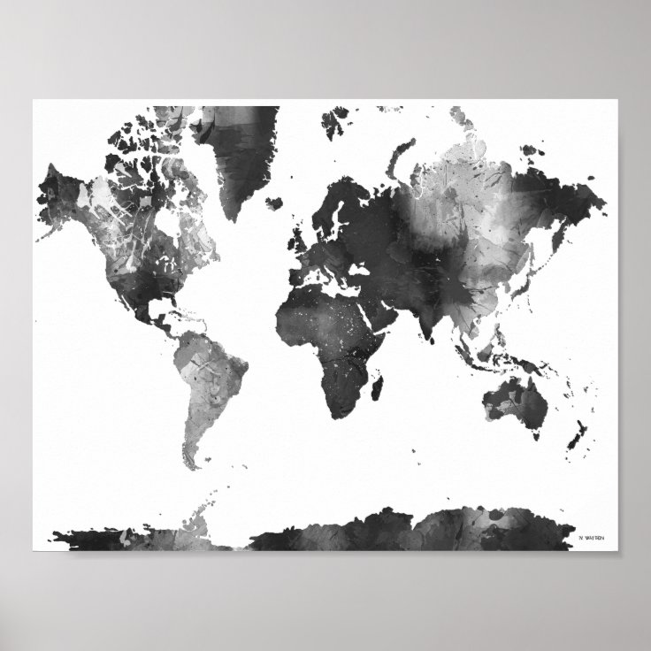 WORLD MAP BLACK and WHITE Poster | Zazzle