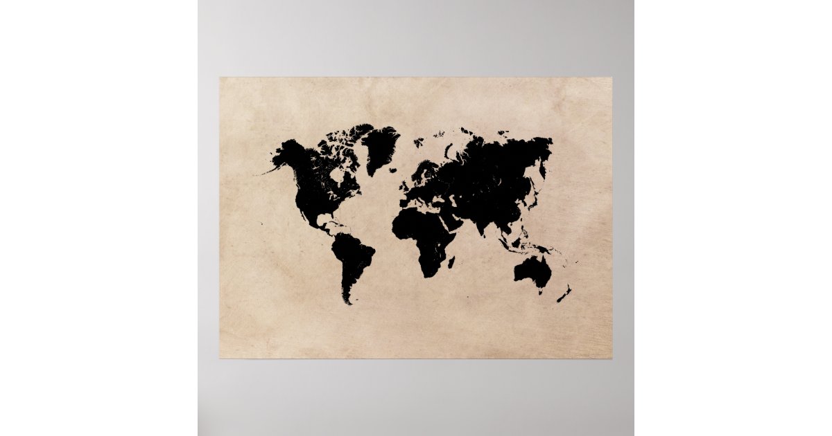 world map black poster | Zazzle
