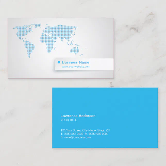 World Map Blue Technology Global Business Business Card | Zazzle