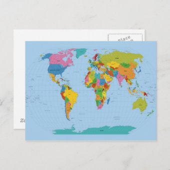 World Map Bright Postcard | Zazzle