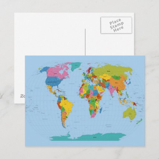 World Map Bright Postcard | Zazzle