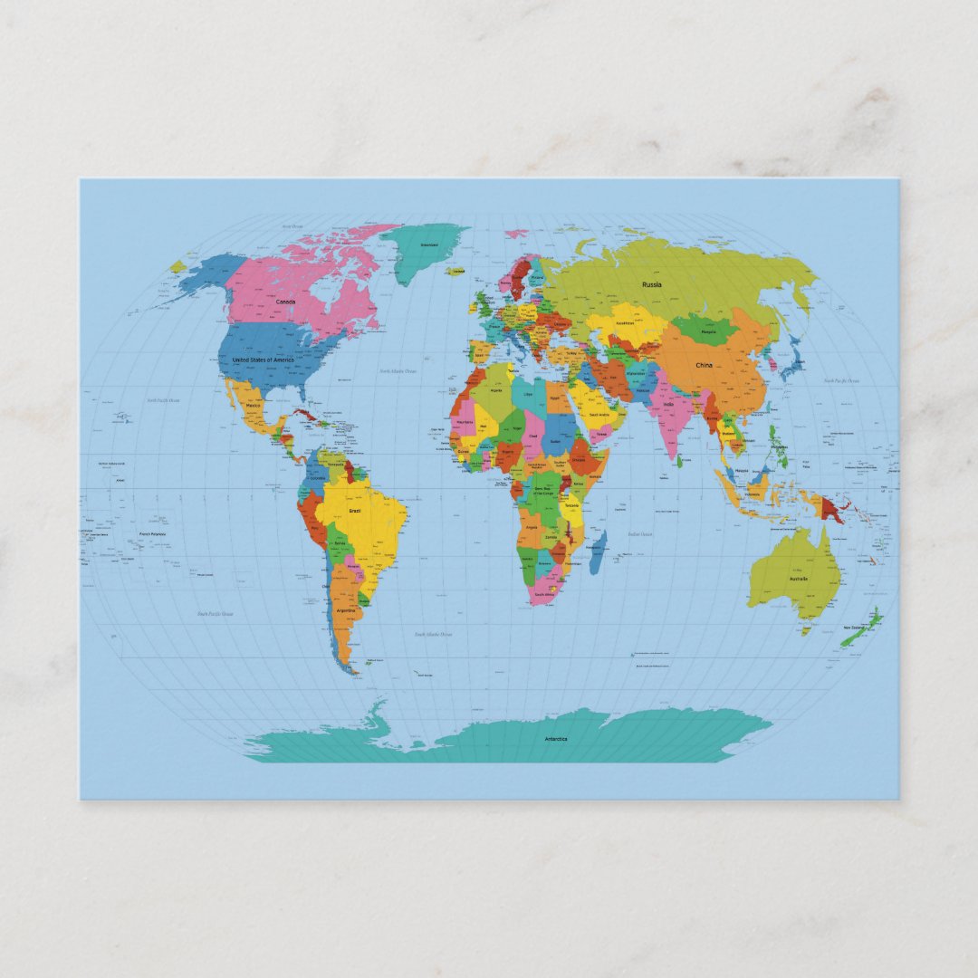 World Map Bright Postcard | Zazzle