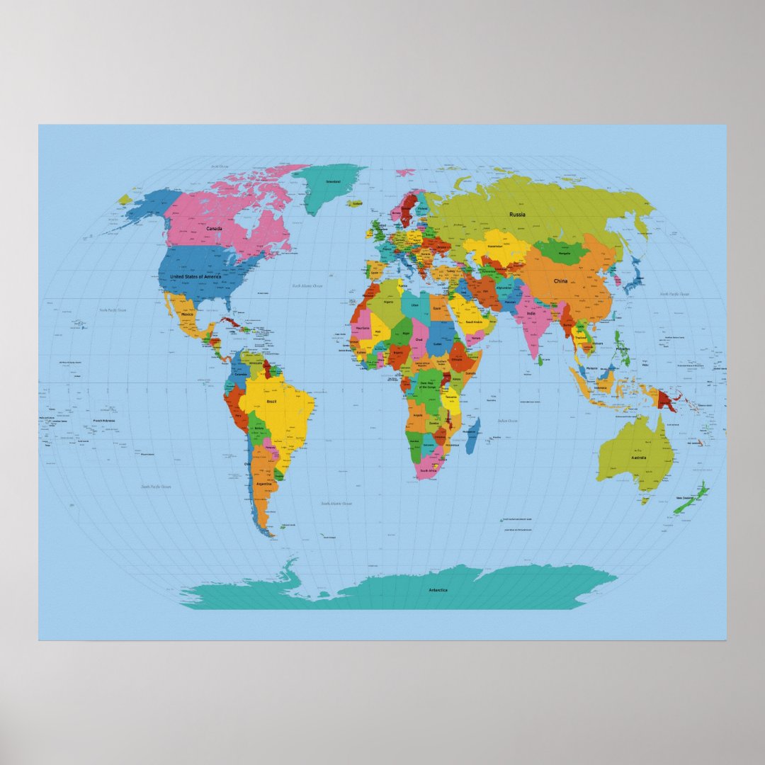 World Map Bright Poster | Zazzle