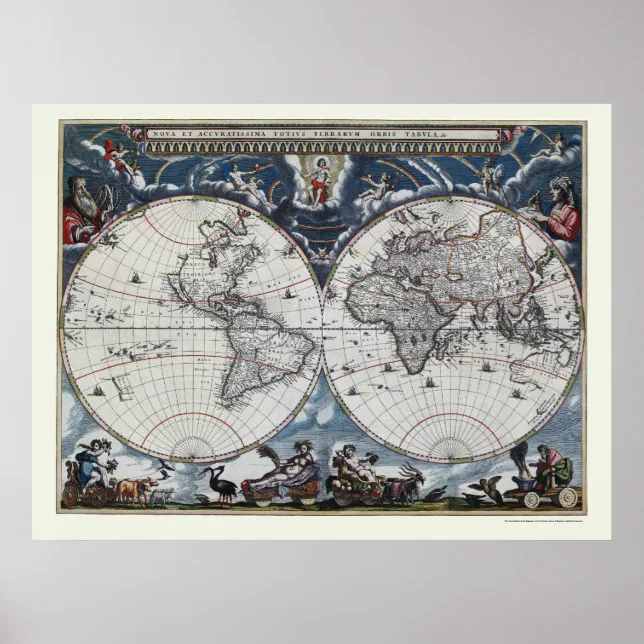 World Map by Joan Blaeu - 1664 Poster | Zazzle