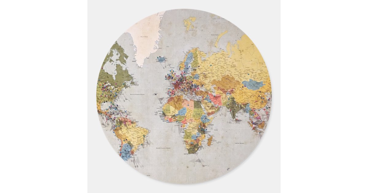 world map classic round sticker | Zazzle
