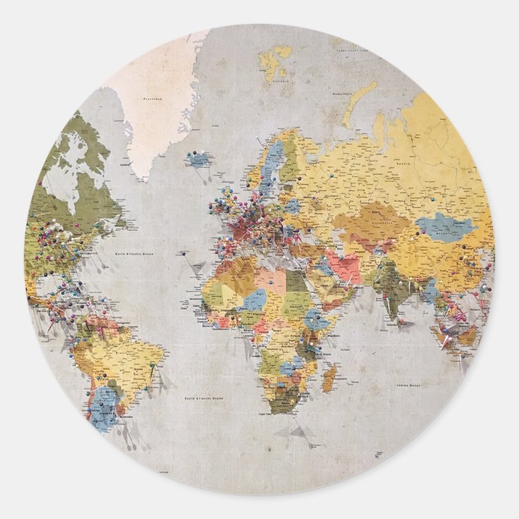 world map classic round sticker | Zazzle