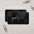 World Map Company Monogram Black Grey Business Card | Zazzle
