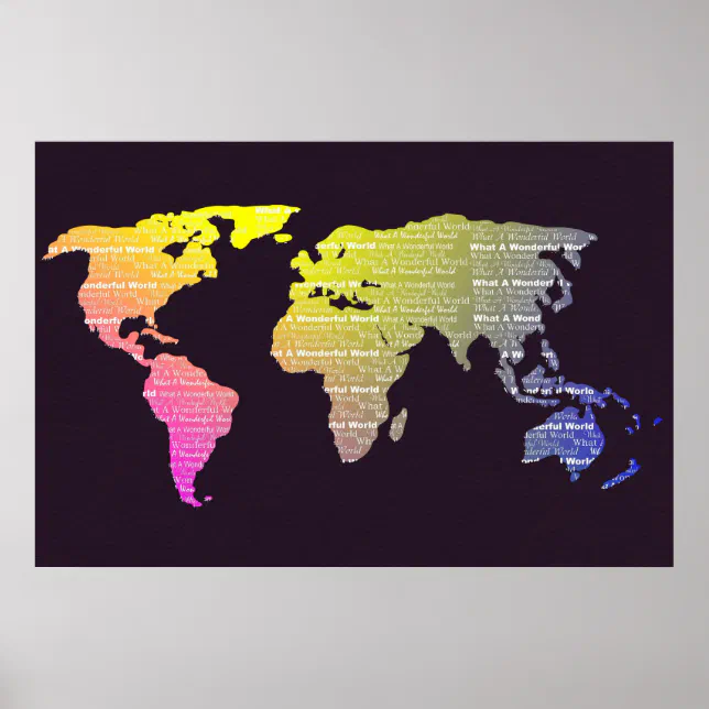 World Map Decorative Typography Rainbow Poster | Zazzle