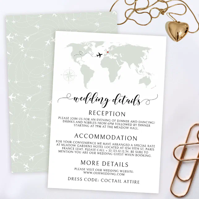 World map Destination wedding details cards | Zazzle