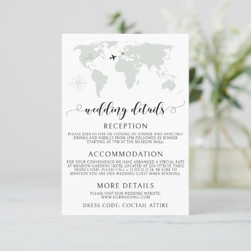 World map Destination wedding details cards | Zazzle