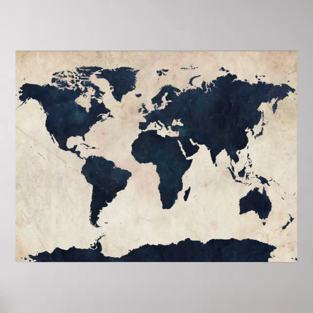World Map Distressed Navy Poster | Zazzle