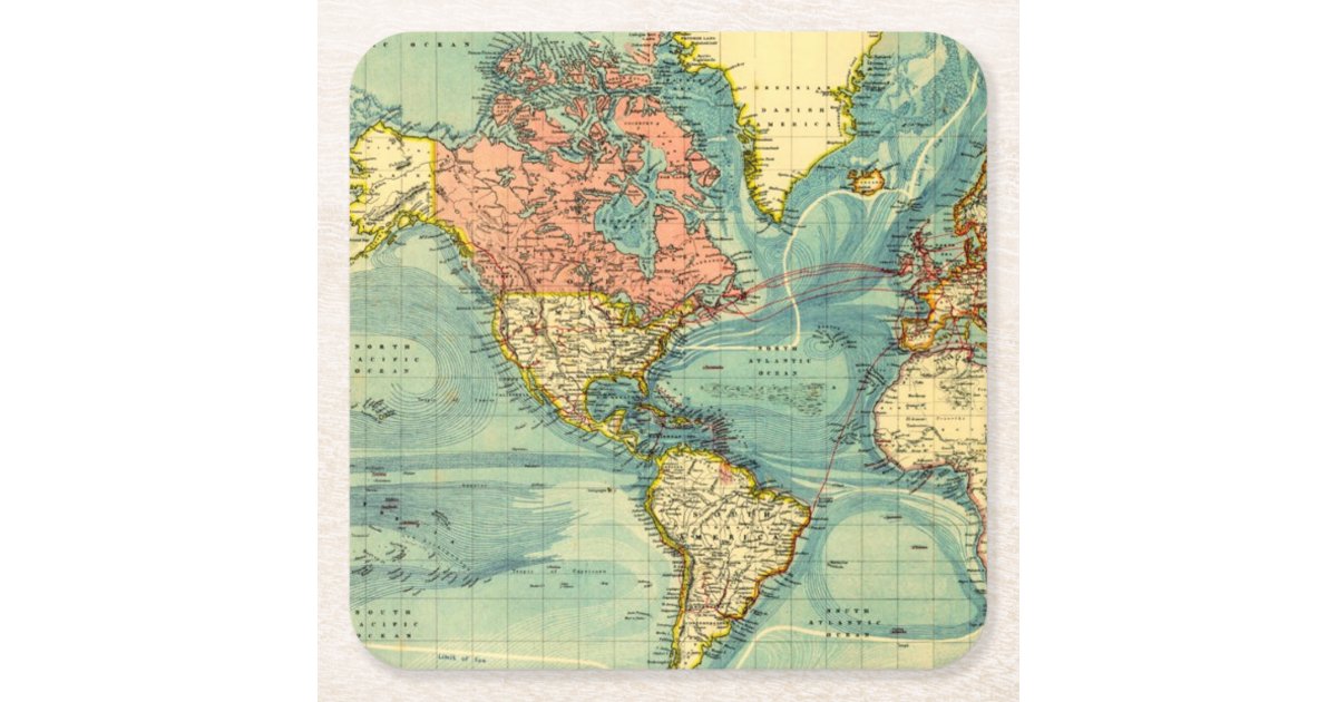 World Map Featuring United States Maps Geography Square Paper Coaster ...