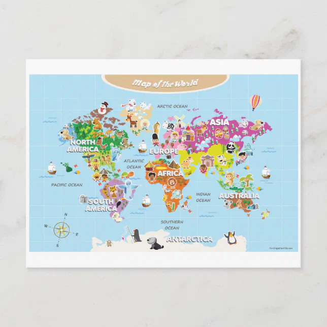 World Map For Kids - Cute and Fun Postcard | Zazzle