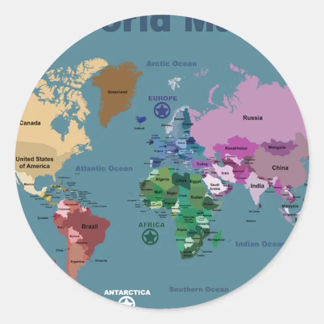 World Map for Kids with Flags Classic Round Sticker | Zazzle