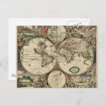 World Map from 1689 Postcard | Zazzle