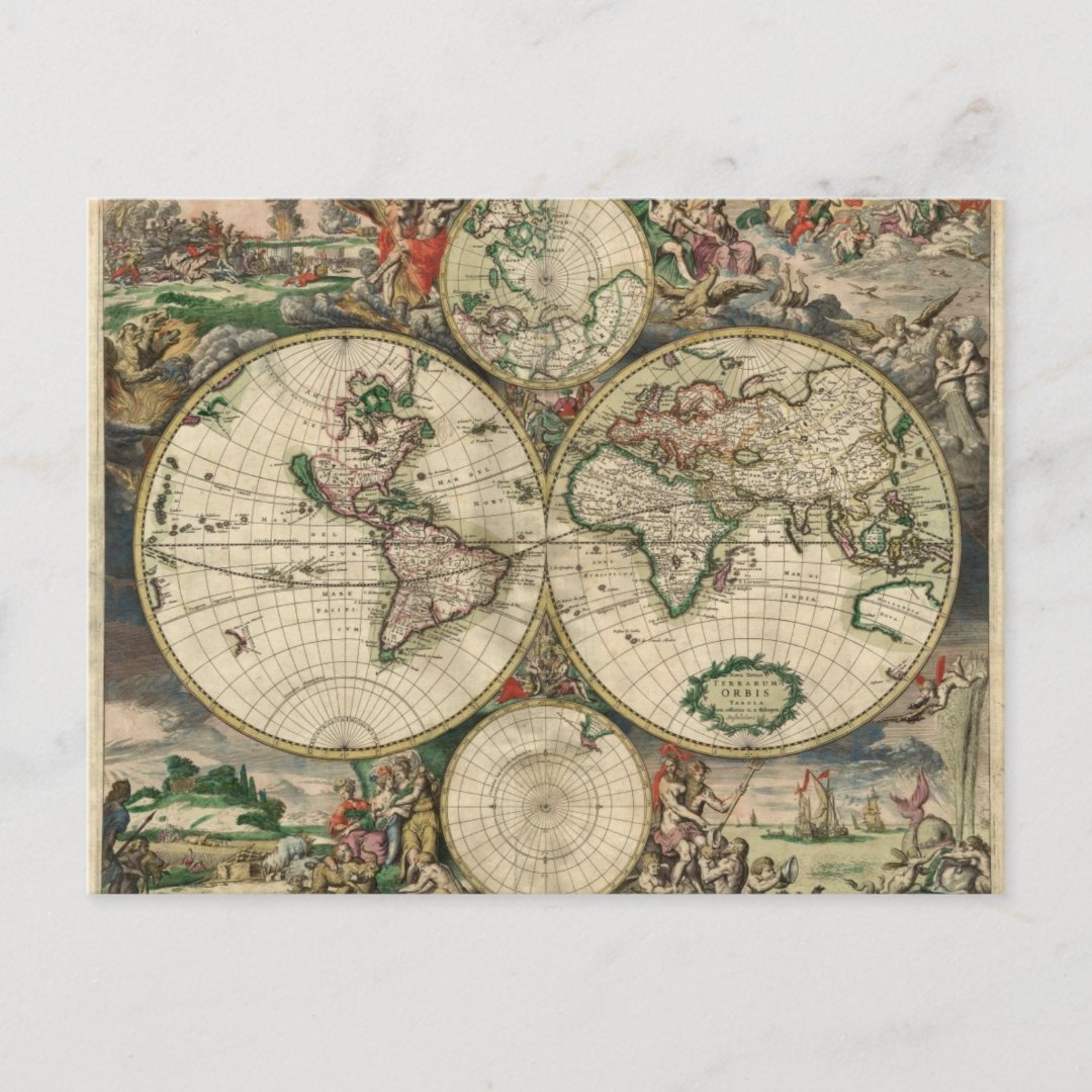 World Map from 1689 Postcard | Zazzle