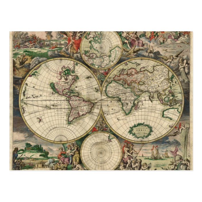 World Map from 1689 Postcard | Zazzle.com