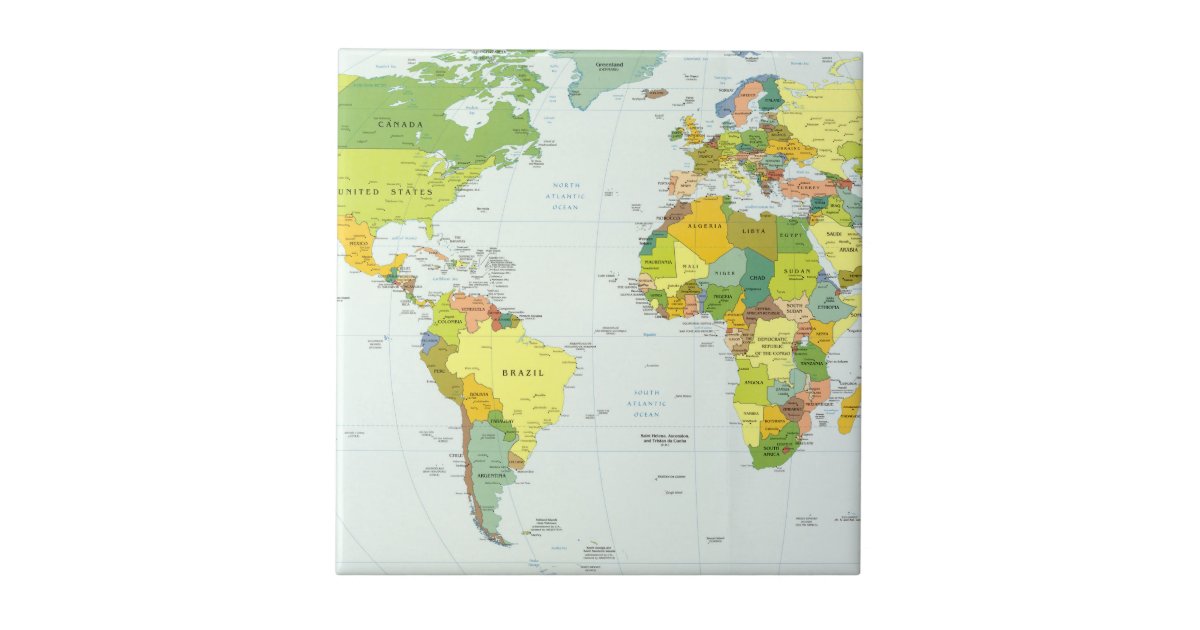 World Map Globe Country Atlas Ceramic Tile | Zazzle