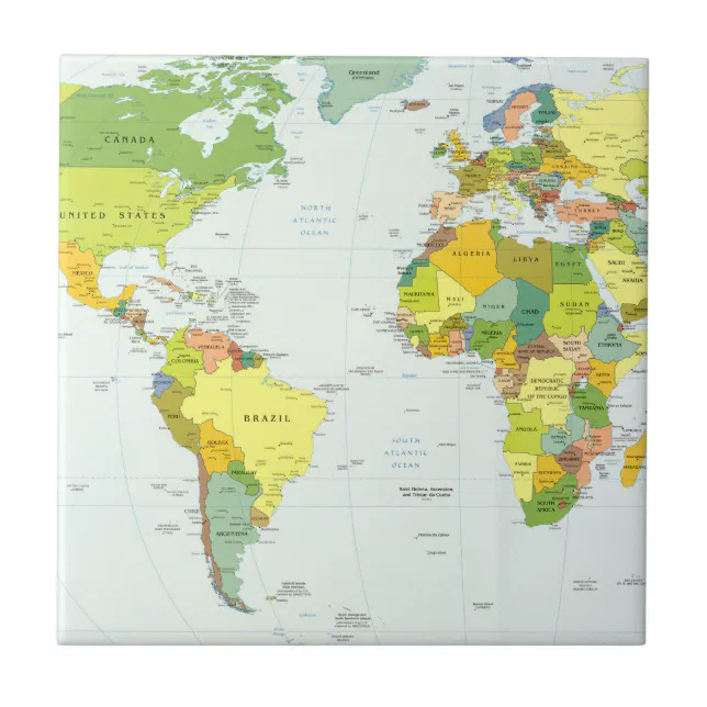 World Map Globe Country Atlas Ceramic Tile | Zazzle