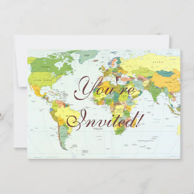 World Map Globe Country Atlas Invitation | Zazzle