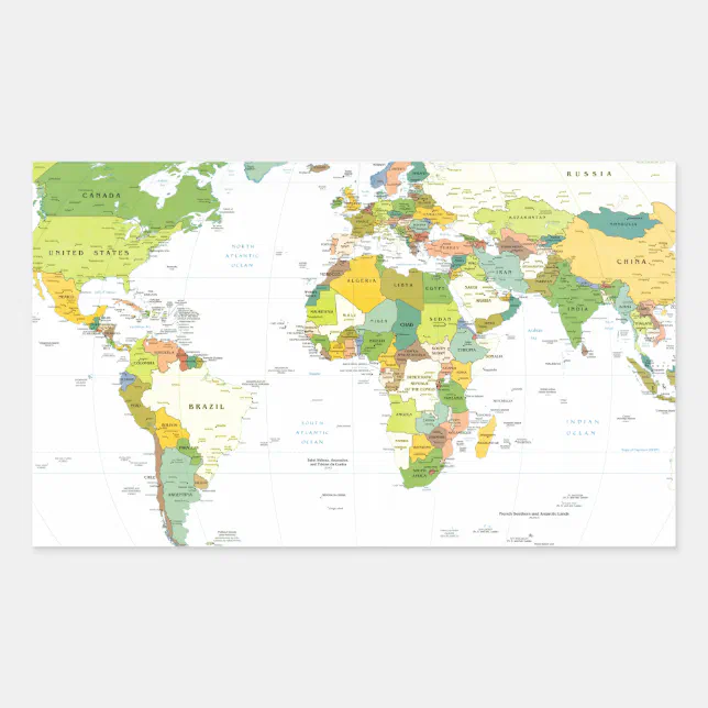 World Map Globe Country Atlas Rectangular Sticker | Zazzle