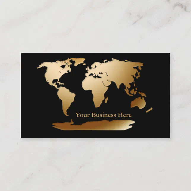 World Map Gold/Black Business Card 3 | Zazzle