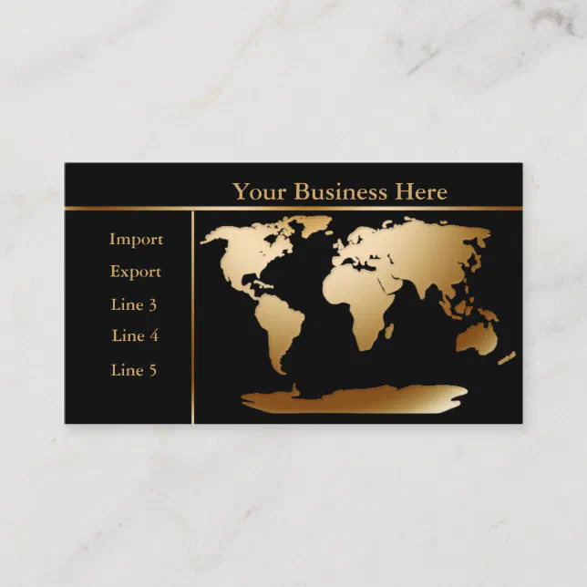 World Map Gold/Black Business Card 4 | Zazzle