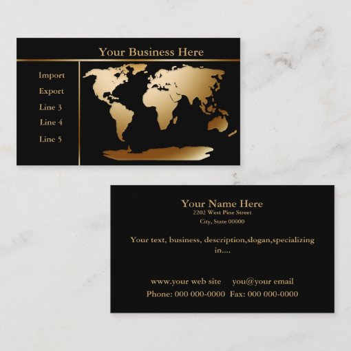 World Map Gold/Black Business Card 4 | Zazzle