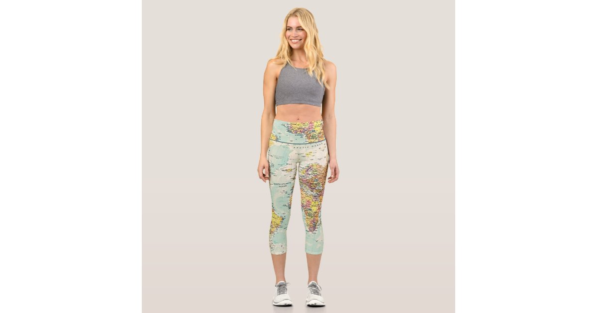 World Map High Waisted Capris | Zazzle