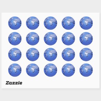 World Map in Blue Classic Round Sticker | Zazzle
