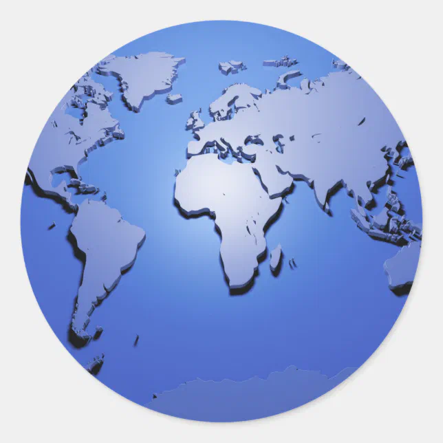World Map in Blue Classic Round Sticker | Zazzle