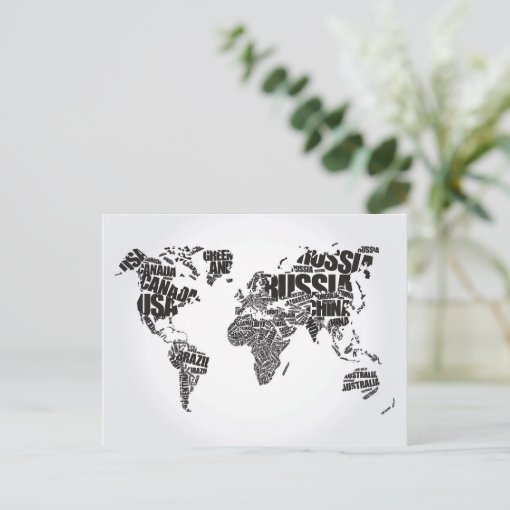 World Map in Typography Postcard | Zazzle