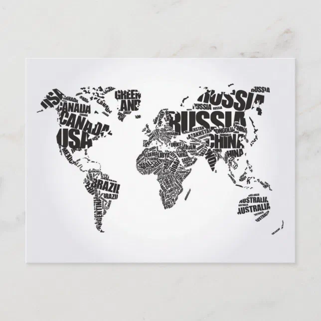 World Map in Typography Postcard | Zazzle