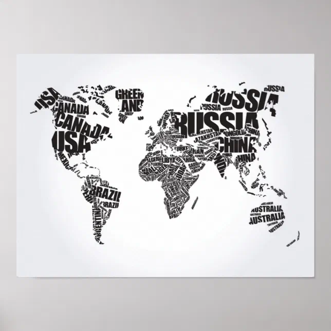 World Map in Typography Poster | Zazzle
