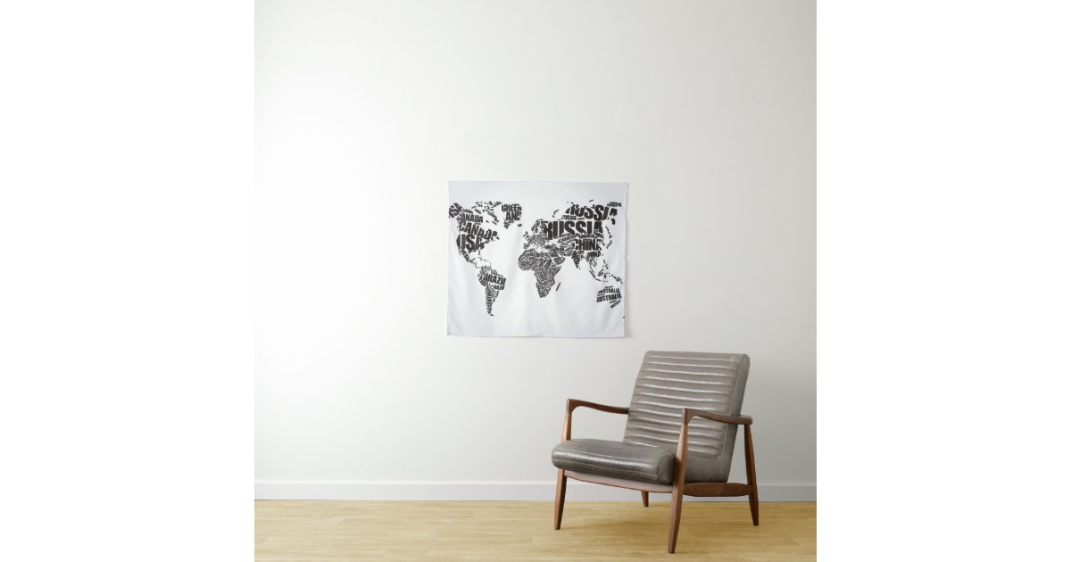 World Map in Typography Tapestry | Zazzle