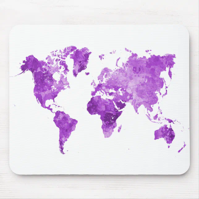 World map in watercolor 08 Purple Mouse Pad | Zazzle