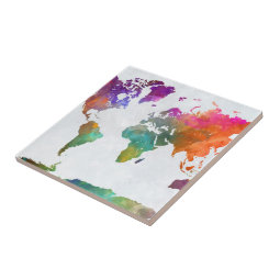 World Map In Watercolor Ceramic Tile | Zazzle
