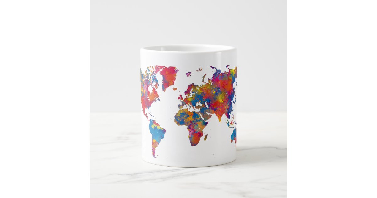 World map in watercolor giant coffee mug | Zazzle