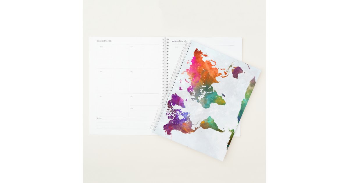 World Map In Watercolor Planner | Zazzle