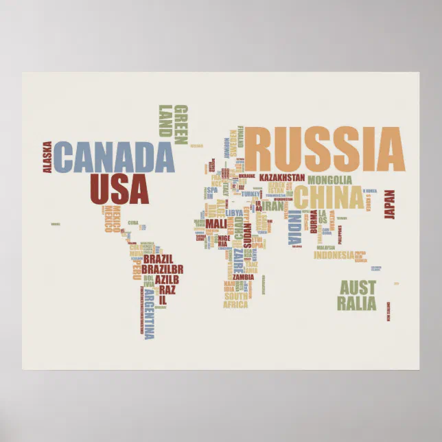 World map in words poster | Zazzle