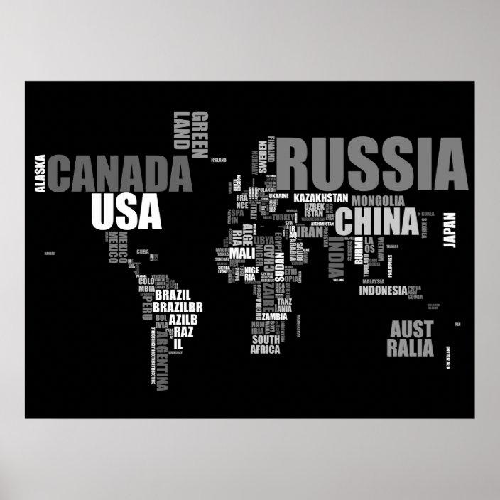 World Map in Words Poster | Zazzle.com
