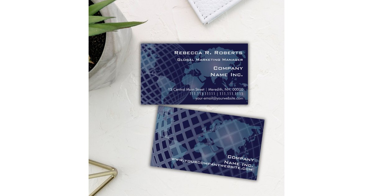 World Map International Telecommunications Blue Business Card | Zazzle