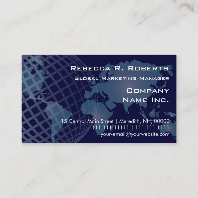 World Map International Telecommunications Blue Business Card | Zazzle