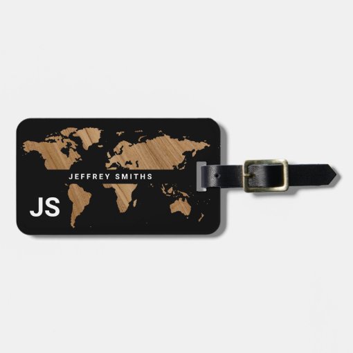 World Map International Travel Identifier Black Luggage Tag | Zazzle